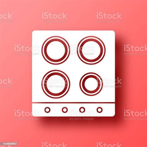 전기 스토브 평면도 그림자가 있는 빨간색 배경의 아이콘 가열장치에 대한 스톡 벡터 아트 및 기타 이미지 가열장치 일러스트레이션 3차원 형태 Istock