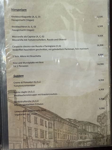Menu At Pizzeria Allora Innsbruck