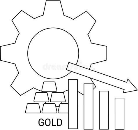 Gold Production Decrease Gear Bars Arrow Concept Stock Illustration