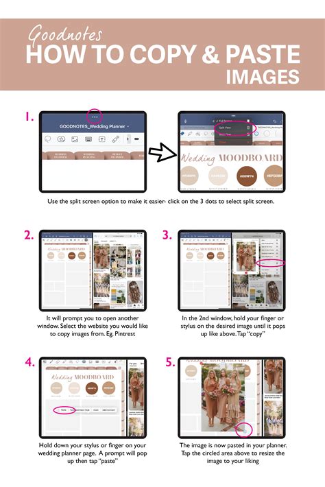 copy and paste images in goodnotes wedding planner