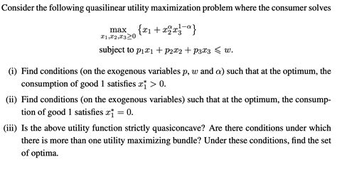 Consider The Following Quasilinear Utility