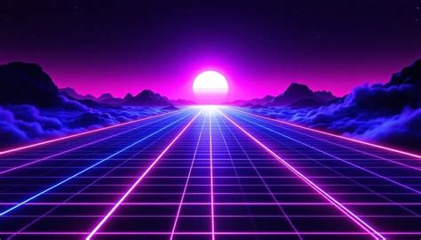 Free Neon Grid Horizon Image Synthwave Vaporwave Outrun Download