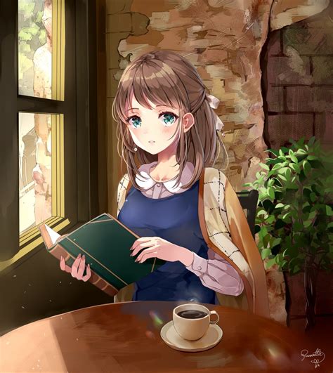 Anime Girl Reading Cafe Coffee Beneath The Tangles