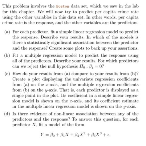 solved this problem involves the boston data set which we