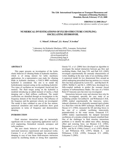 Pdf Numerical Investigations Of Fluid Structure Coupling Oscillating