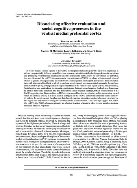Pdf Dissociating Affective Evaluation And Social Cognitive Processes