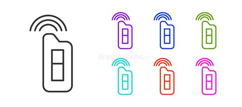 Black Line Car Key With Remote Icon Isolated On White Background Car Key And Alarm System Set