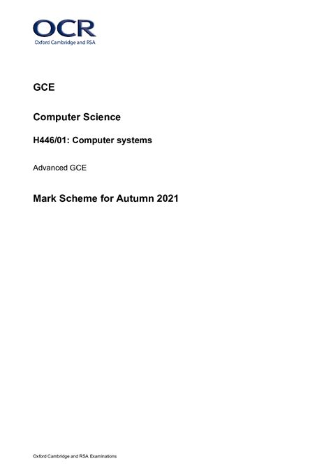 Gce Computer Science H44601 Computer Systems Advanced Gce Mark