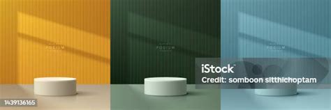 파란색 짙은 녹색 노란색 3d 배경 흰색 실린더 받침대 연단 창 조명 및 그림자 오버레이 세트 벡터 추상 최소 벽 장면 모형 제품 디스플레이 라운드 무대 쇼케이스 3차원