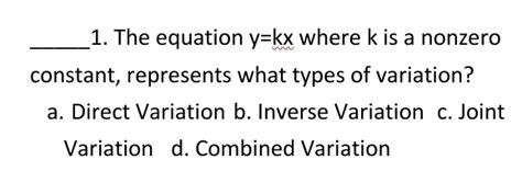 solved 1 the equation y kx where k is a nonzero constant represents