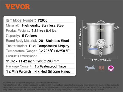 Vevor Stainless Steel Kettle 5 Gallon Brewing Pot Tri Ply Bottom For