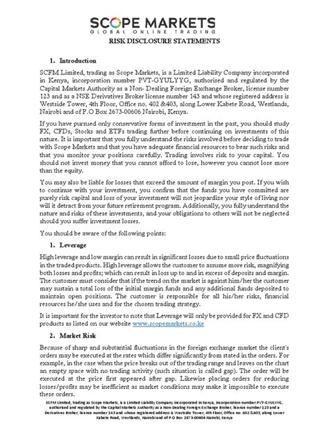 Risk Disclosure Statement Pdf Investing Stocks