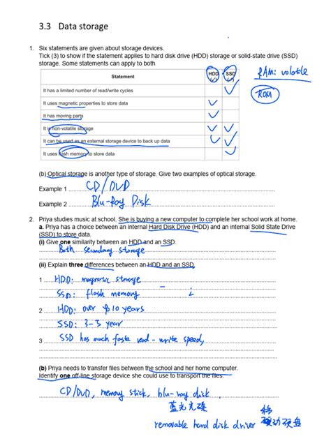 3 3 data storage past paper question pdf