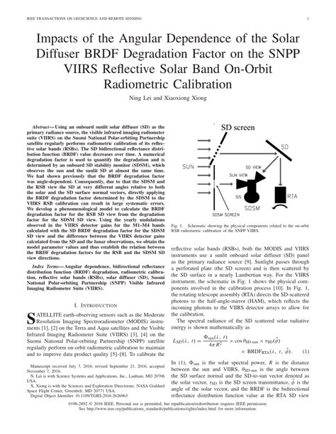 Pdf Impacts Of The Angular Dependence Of The Solar Diffuser Brdf Degradation Factor On The