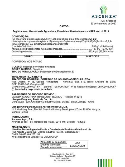 Davos Bula Agrofit 220920 Pdf Inseticida Agricultura