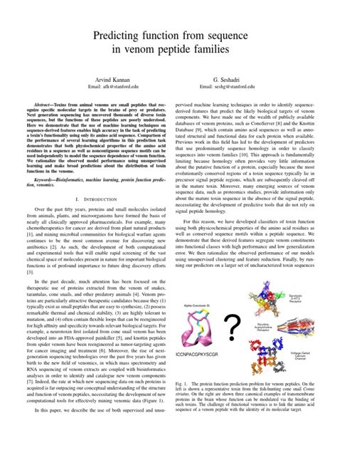 arvind kannan g seshadri prediction function from sequence in venom