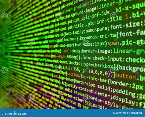 Programmer Developer Screen Closeup Of Java Script And Html Code Front End Applications In The
