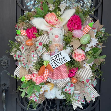 Easter Bunny Wreath For Front Door Spring Wreath Easter Decorations