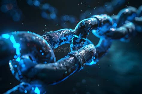Broken Chain Made Of Digital Links With Some Links Glowing Blue To Represent Security Cyber