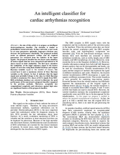 pdf an intelligent classifier for cardiac arrhythmias recognition