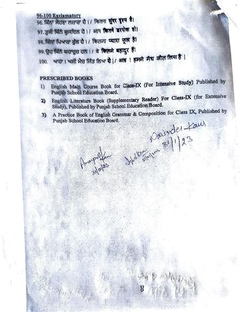 PSEB Class 9th English Syllabus 2024 PDF