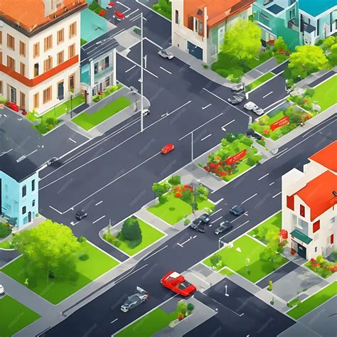 Premium Ai Image City Street With Car Road Intersection And Houses Ai