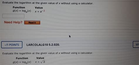 solved evaluate the logarithm at the given value of x
