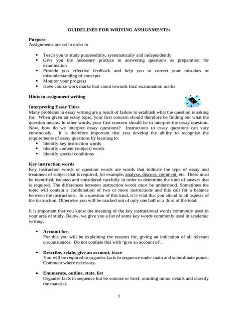 Guidelines On Assignment Writing Pdf Essays Question