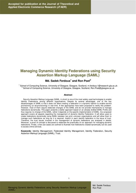 Pdf Managing Dynamic Identity Federations Using Security Assertion