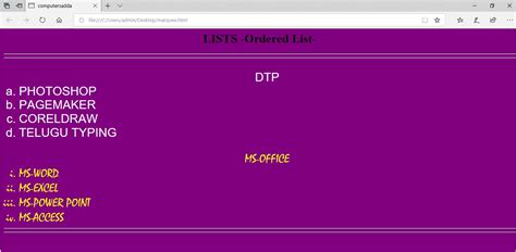 Html Telugu Tutorials Part 10 Ordered List With Attributes
