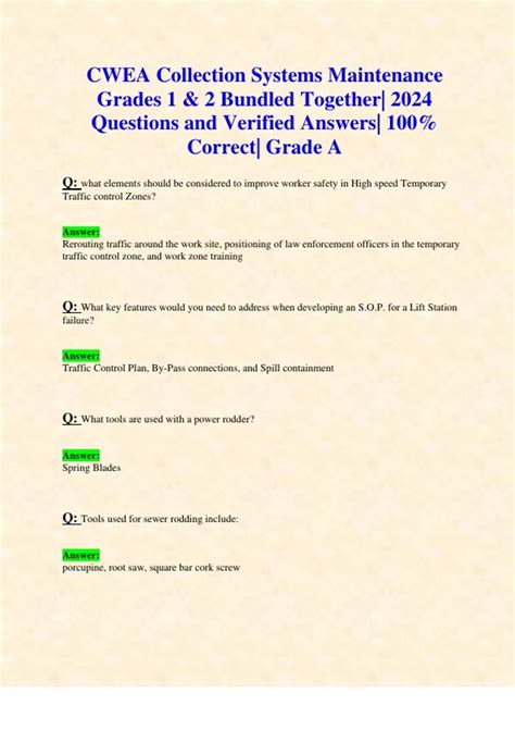 Cwea Collection Systems Maintenance Grades 1 And 2 Bundled Together 2024 Questions And Verified