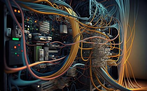 A Computer Screen With Many Wires And A Blue Background Premium Ai Generated Image