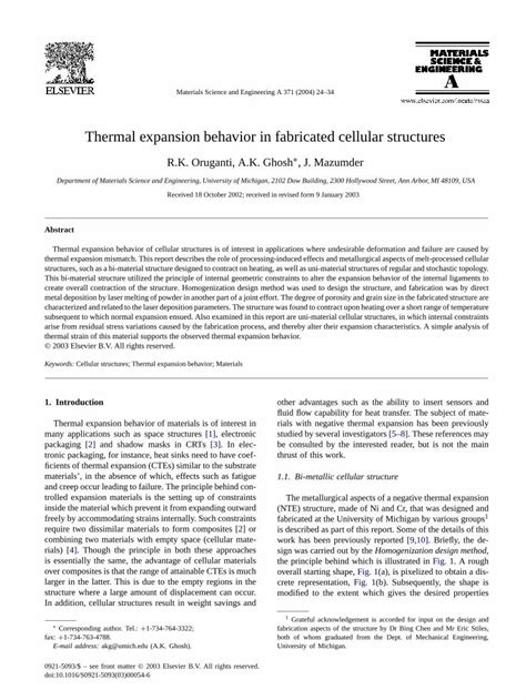 Pdf Thermal Expansion Behavior In Fabricated Cellular Structures