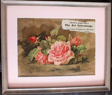 1893 Original Old Paul De Longpre Print Handful Of Pink Roses Pottery