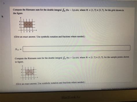 solved compute the riemann sum for the double integral ir