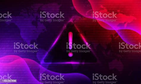 Attention Danger Hacking Symbol On Purple And Red Map Background Security Protection Malware
