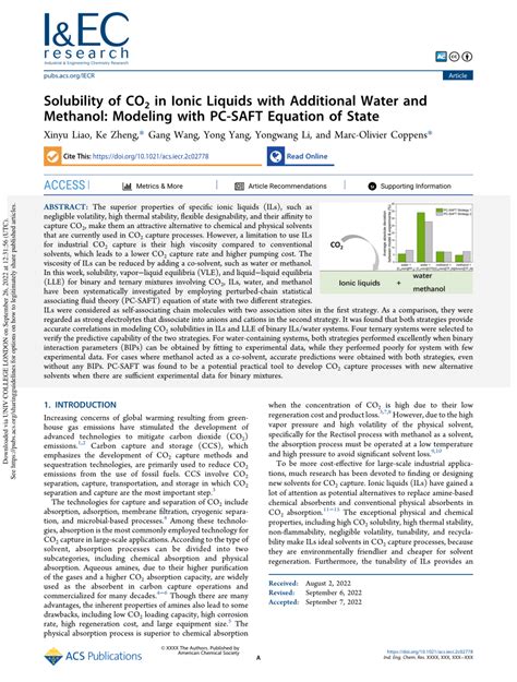Pdf Solubility Of Co 2 In Ionic Liquids With Additional Water And