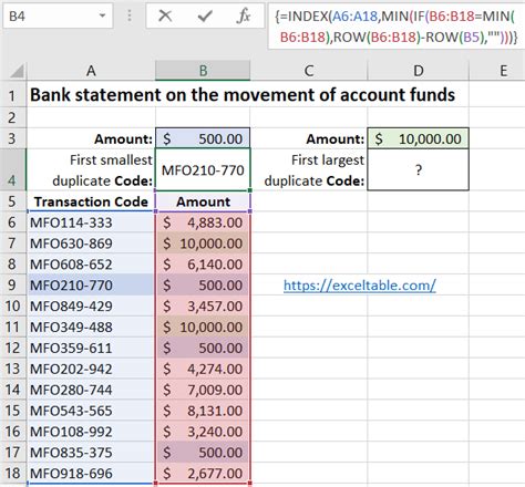 get the second duplicate minimum or maximum value in excel