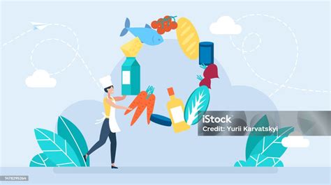 요리사 요리사는 다양한 과일 채소 및 재료로 저글링하고 있습니다 저글링 야채를 요리하는 여자 전통적인 조리법으로 건강한 식사를 준비하는 젊은 여성 평면 벡터 그림 가지