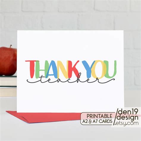 Printable Card Thank You Teacher Instant Download Pdf Teacher