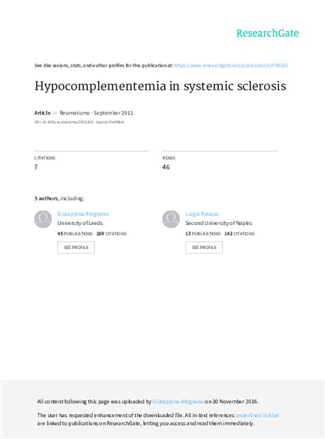 Pdf Hypocomplementemia In Systemic Sclerosis