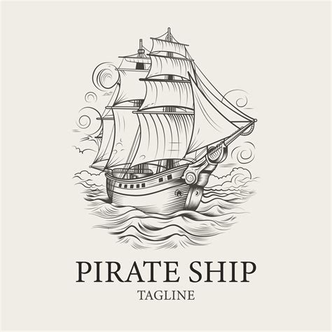 Hand Drawn Vector Vintage Pirate Ship Sketch Illustration Pirate Boat