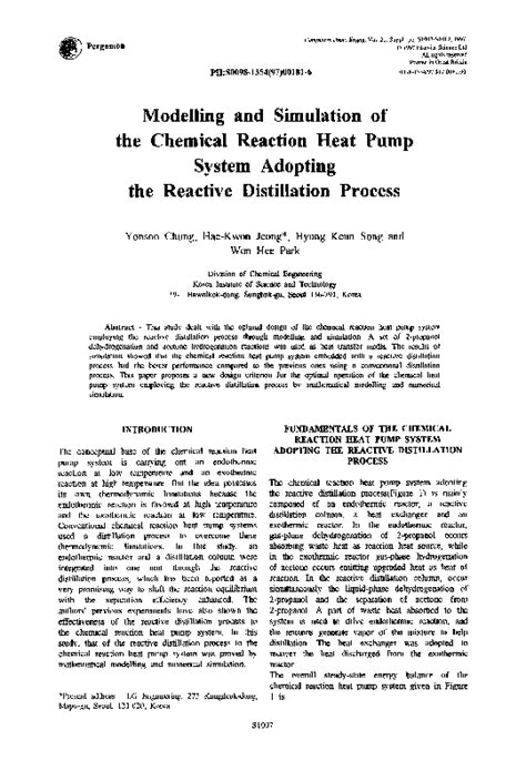 Pdf Modelling And Simulation Of The Chemical Reaction Heat Pump