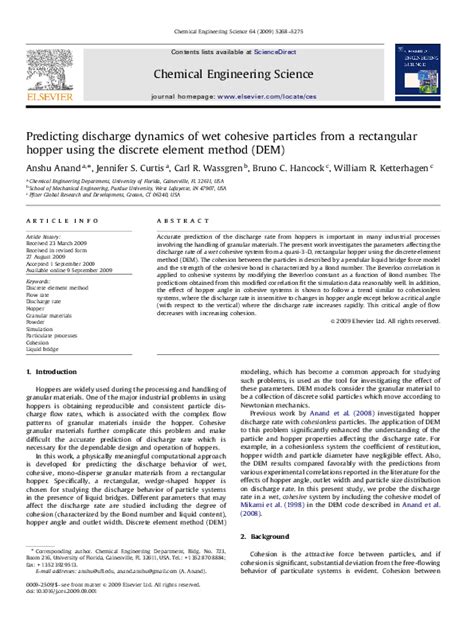 Pdf Predicting Discharge Dynamics Of Wet Cohesive Particles From A
