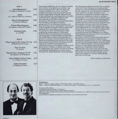 Pim Jacobs And Louis Van Dijk Face To Face 1985 Netherlands Pressing Vinyl Pursuit Inc