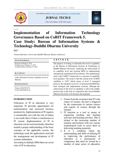 Pdf Implementation Of Information Technology Governance Based On