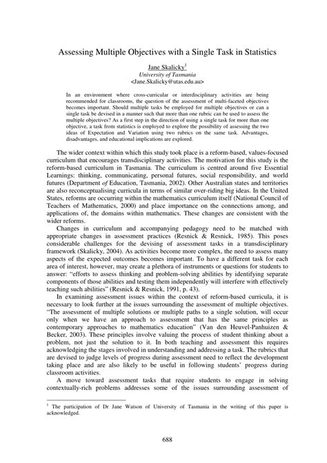 Pdf Assessing Multiple Objectives With A Single Task In Statistics