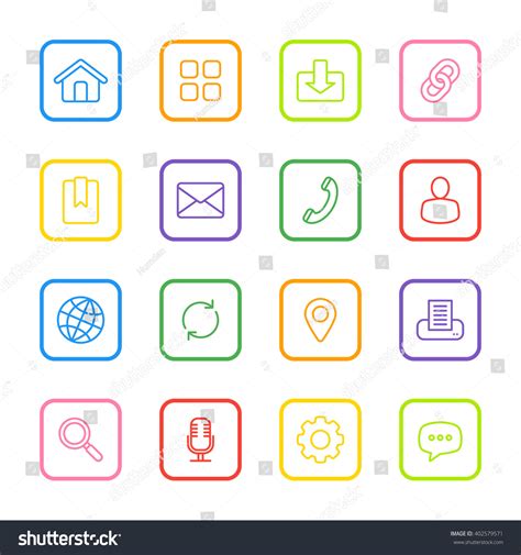 colorful line web icon set with rounded rectangle frame for web design