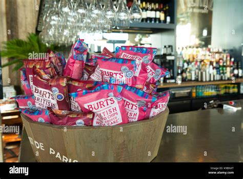 Bartop Display Of Burts Crisps In Trendy Bar And Restaurant Torquay