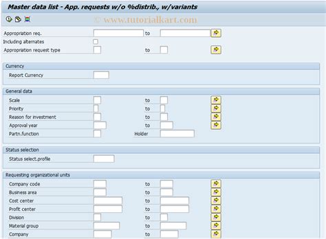 IMR SAP Tcode App Requisition W O Distrib W Variants